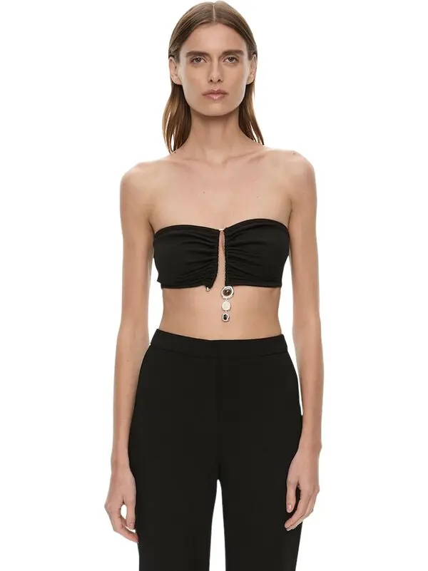 Christopher Esber Droplet Crystal Pendant Ruched Bandeau - Black
