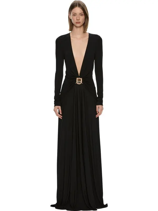 Christopher Esber Bezel Quartz Ruched Long Sleeve Maxi Dress - Black