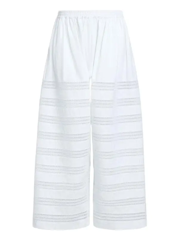 Alaïa Cotton Lace Trimmed Wide Leg Trousers - White