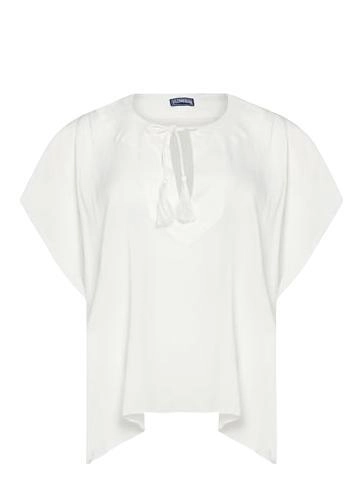 Vilebrequin Viscose Top With Lace-up Neckline And Tassels - White