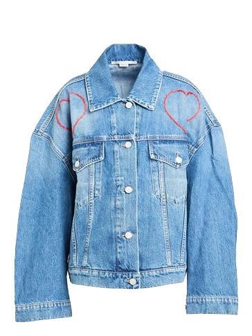 Stella McCartney Denim Trucker Jacket With Embroidered Heart Appliqués - Blue