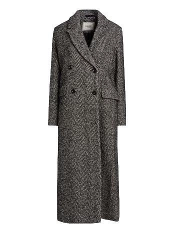 PALTO' Double-breasted Herringbone Wool Blend Coat - Black