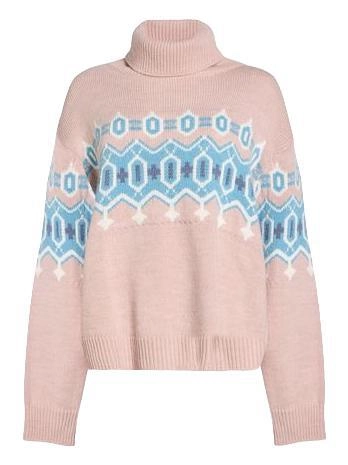 VICOLO Jacquard-knit Turtleneck Pullover - Blush