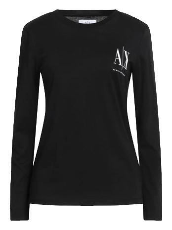 Armani Exchange Cotton Long Sleeve T-shirt With Logo Print - Black