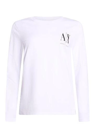 Armani Exchange Long Sleeve Crewneck Cotton T-shirt With Logo Print - White