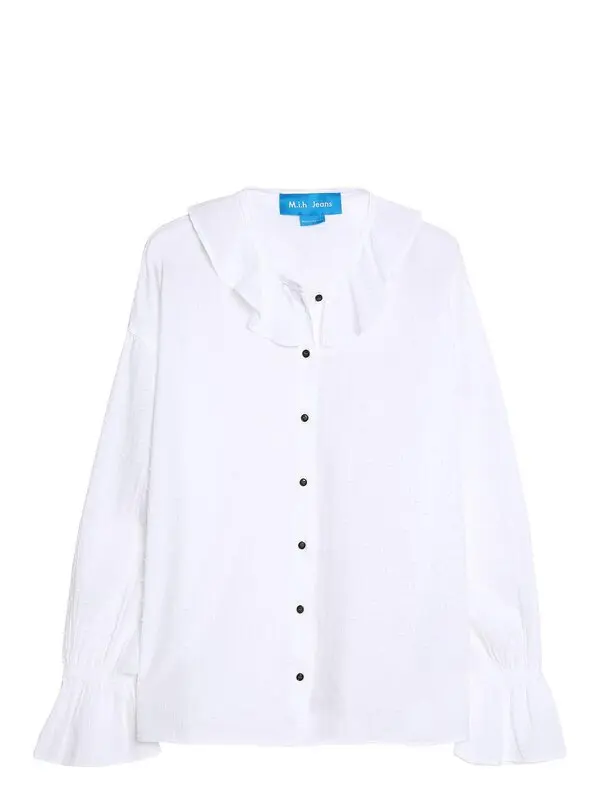 M.I.H JEANS Ruffletrimmed Fil Coupé Cotton Blouse - White