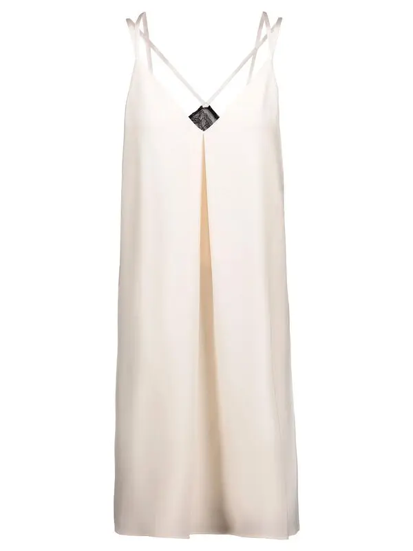Alice + Olivia Emy Pleated Crepe De Chine Mini Dress With Lace Trim - Ivory