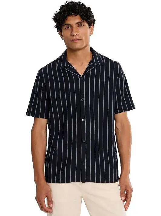 Vince Striped Terry Short Sleeve Cabana Clothing Coastal Combo - Black
