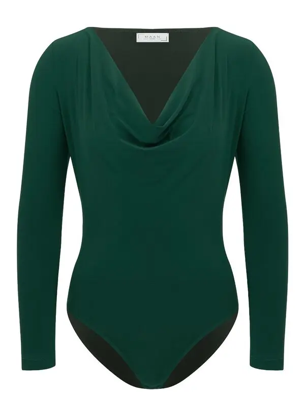 MAAN ISTANBUL Drape Deep Collar Bodysuit - Green