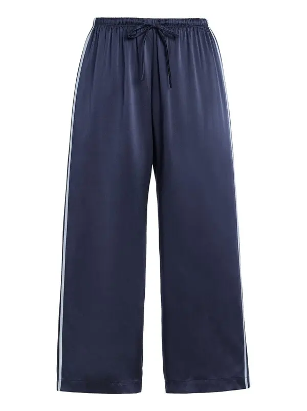 Donni. Striped Silk Wide-leg Cropped Pants - Navy