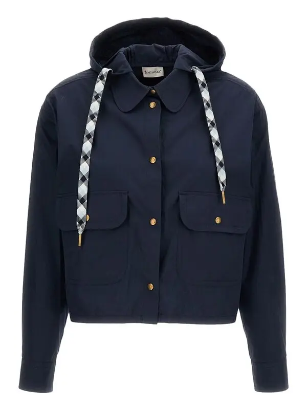 Moncler Cropped Jacket With Hood - Blue
