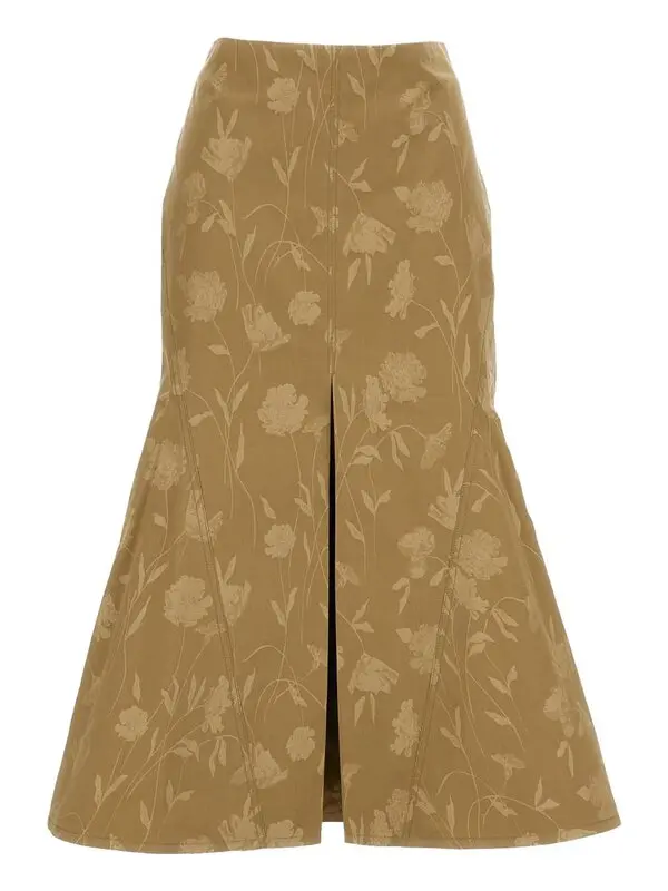 Erdem Poppy Cotton Jacquard Midi Skirt - Beige