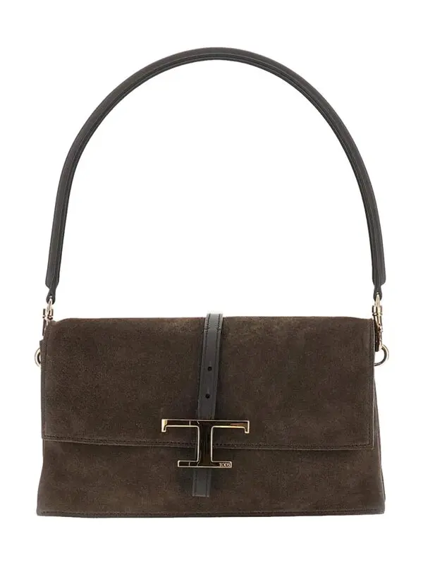 TOD'S T Timeless Mini Suede Flap Bag - Marrone