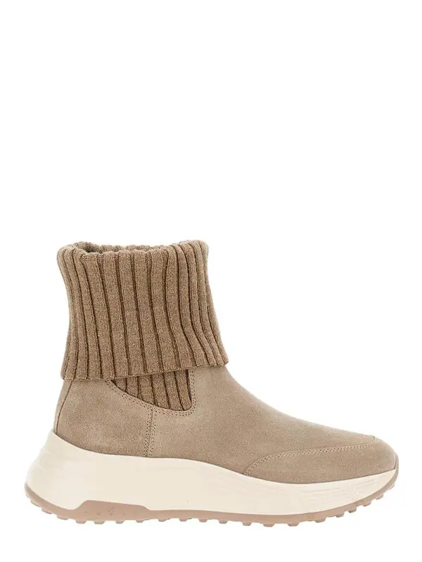 Hogan Ribbed Wool Blend Shaft Chelsea Boots - Beige