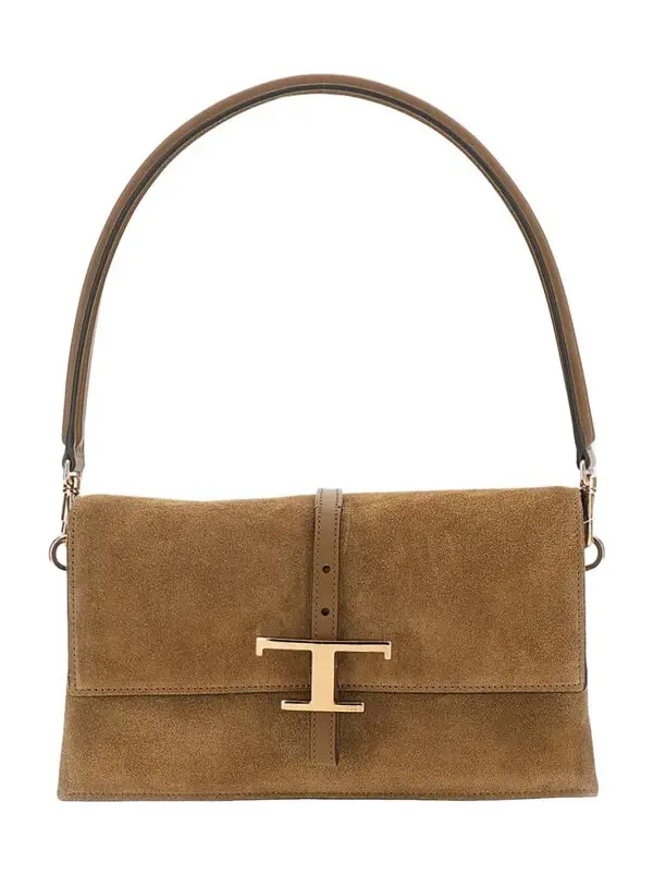 TOD'S T Timeless Mini Suede Flap Bag - Beige