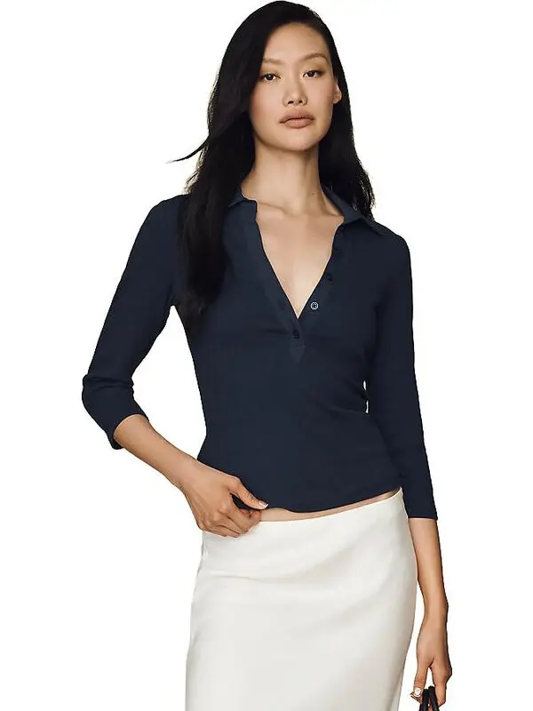 Sanctuary Echo Henley Top With Three-quarter Sleeves - Navy