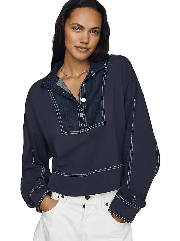 PILCRO Cotton East-west Pullover - Navy