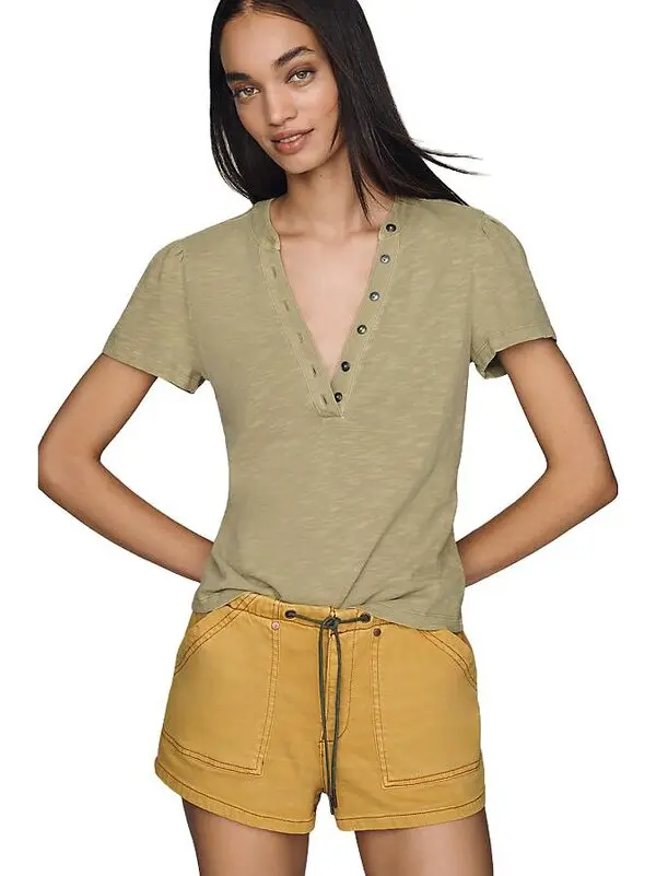 PILCRO Cotton Slub Henley T-shirt - Cedar