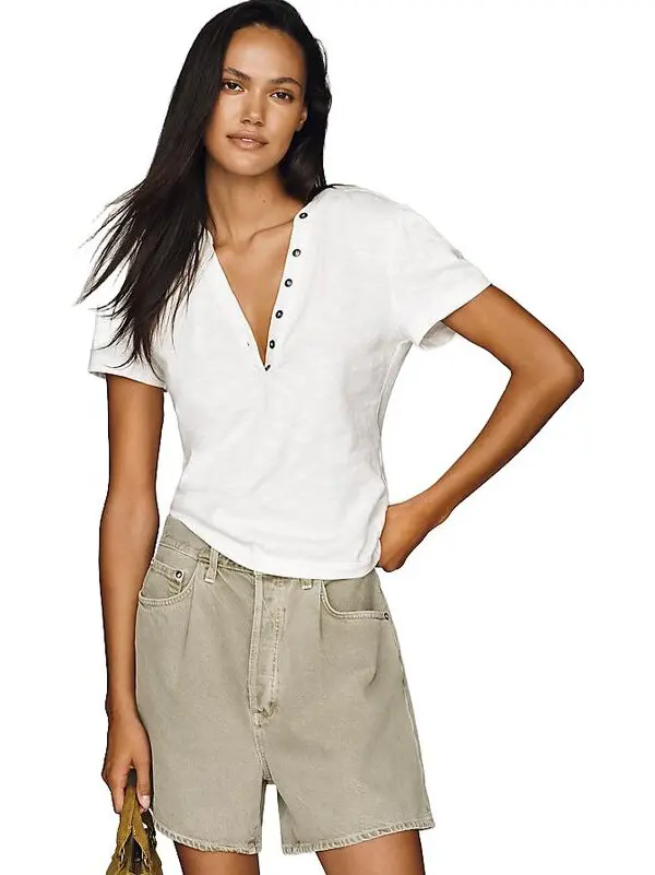PILCRO Cotton Slub Henley Tee - Ivory