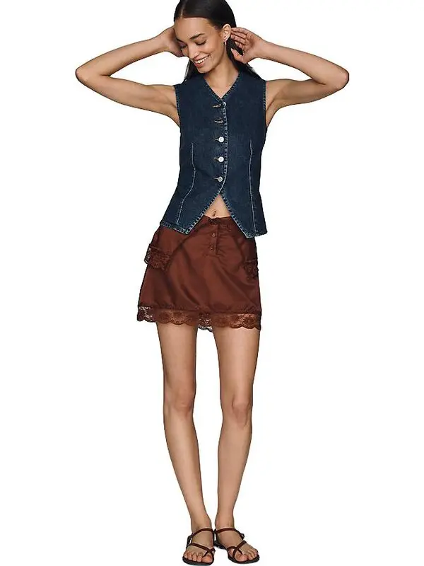 MUSE ASSEMBLY Pammy Satin Mini Skirt With Lace Trim - Brown
