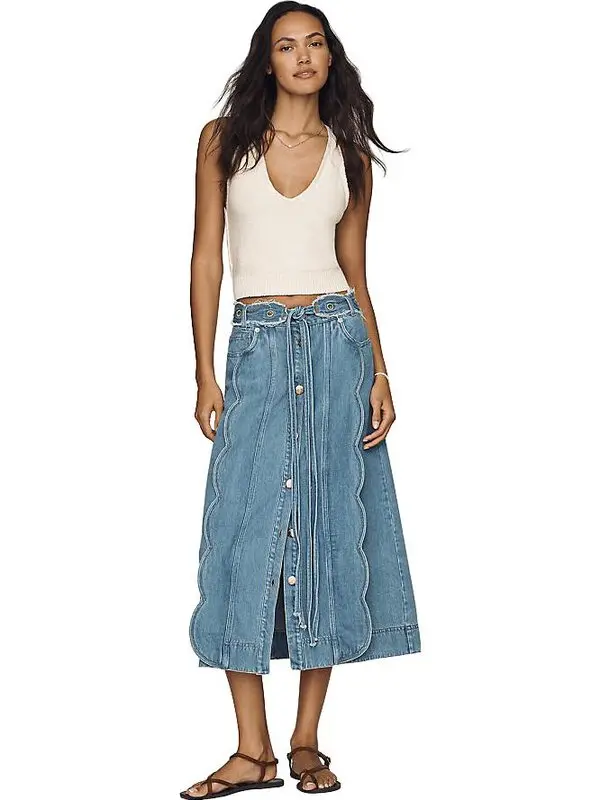 Farm Rio Ora Denim Midi Skirt - Medium Denim