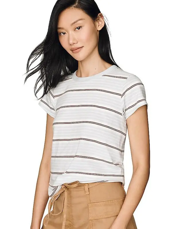 Rag & Bone Cotton Slub Stripe Crewneck Tee - Light Blue Multi