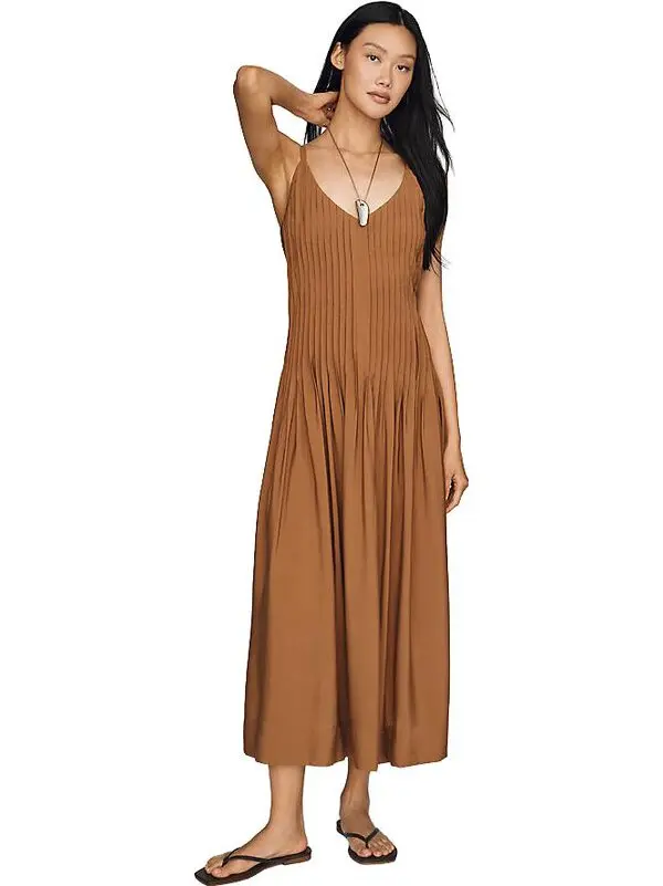 Moon River Pleated Midi Dress - Chocolate