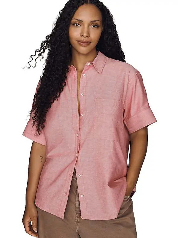 Maeve Short-sleeve Yoke Shirt - Red