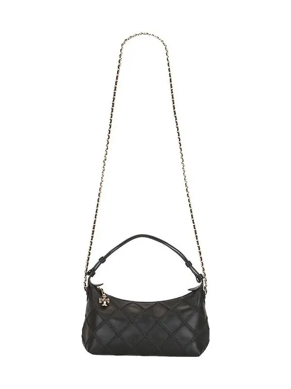 Tory Burch Fleming Quilted Leather Pochette Bag With Top Handle - Black