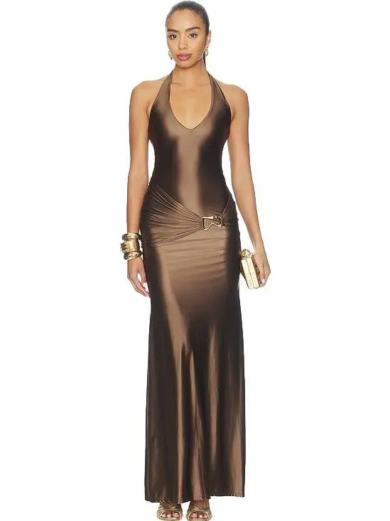 Delfi Soraya Halterneck Gown - Chocolate