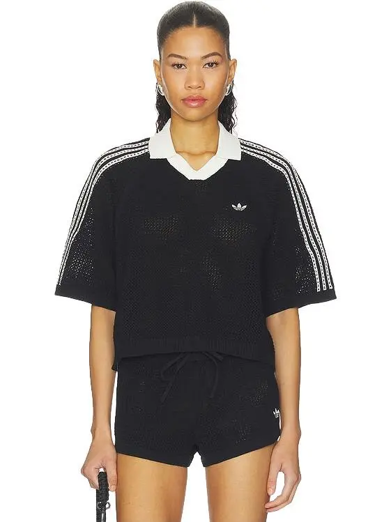 ADIDAS ORIGINALS Knitted Crochet Polo - Black