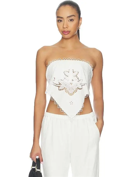 Monse Lace Trimmed Scarf Top - White
