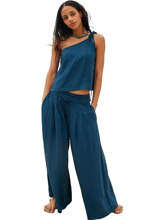 Free People Sandshell Linen Sahara Pant Set - Poseidon