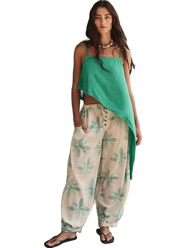 Free People Sandshell Linen Delia Top - Mint Leaf