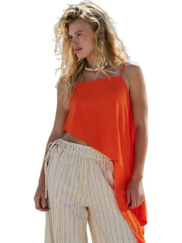 Free People Sandshell Linen Delia Top - Orange Trees