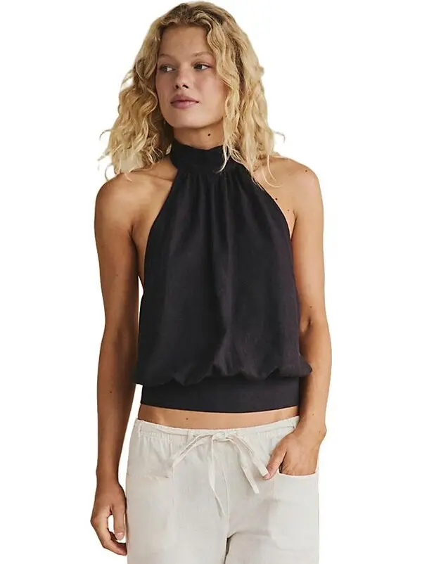Free People Sandshell Linen Rosie Top - Bitter Bark