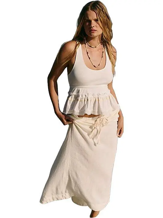 Free People Sandshell Linen Blossom Maxi Skirt - Moonglow