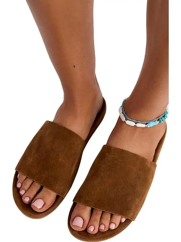 Seychelles Bungalow Suede Slide Sandals - Tan Suede