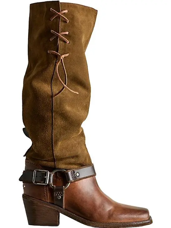 Free People We The Free Dakota Tall Suede And Leather Boots - Brown Combo