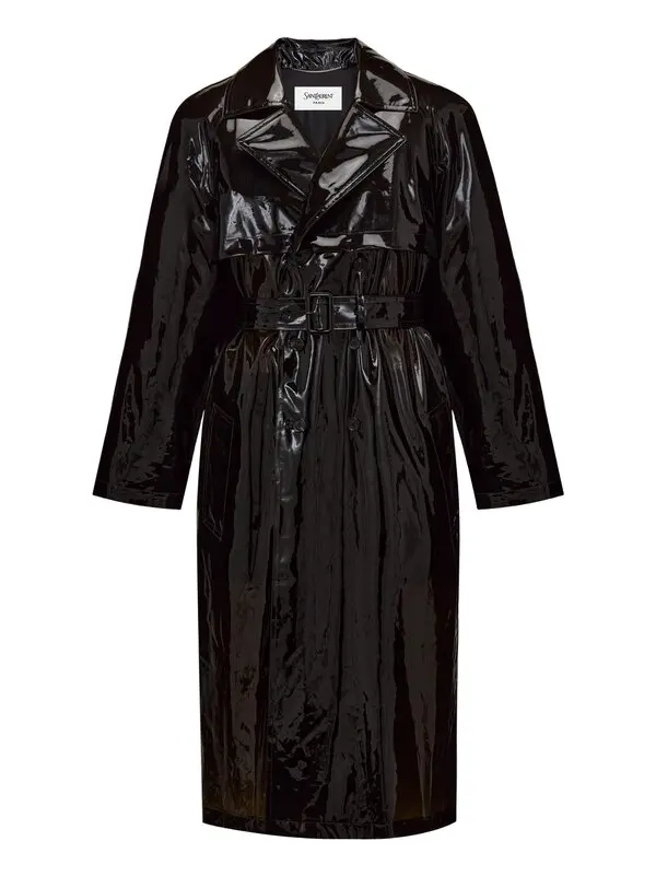 Saint Laurent Patent Trench Coat - Marron Ebene