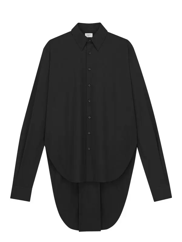 Saint Laurent High-low Shirt In Cotton Poplin - Noir