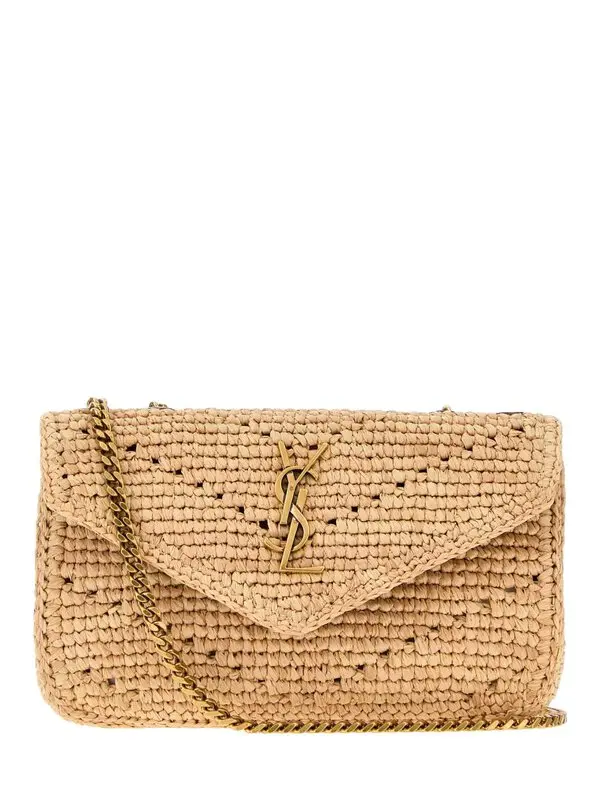 Saint Laurent Raffia Mini Loulou Shoulder Bag - Brown