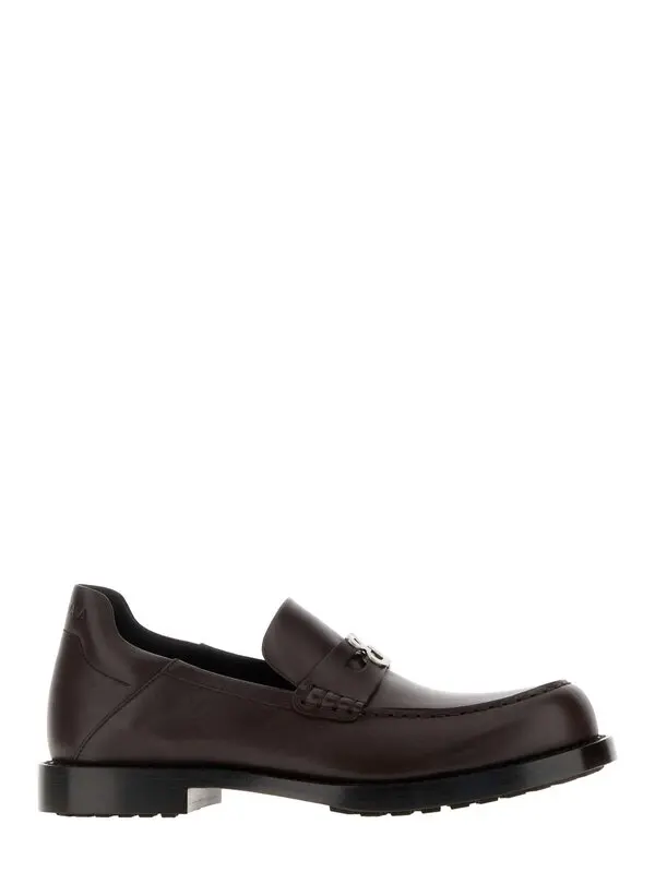 Balenciaga Leather Loafers With Horsebit Detail - Brown