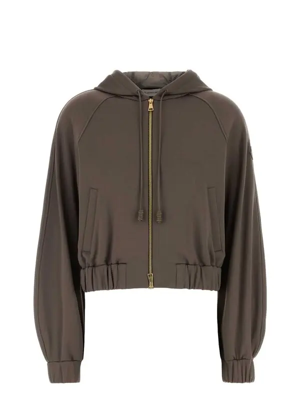 Moncler Mud Stretch Jersey Hooded Sweatshirt - Brown