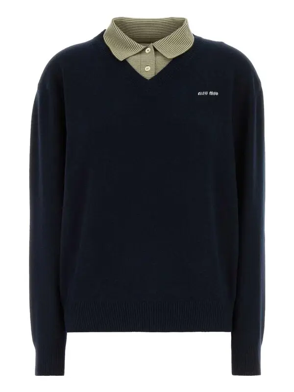 Miu Miu Wool Blend Polo Shirt - Blue