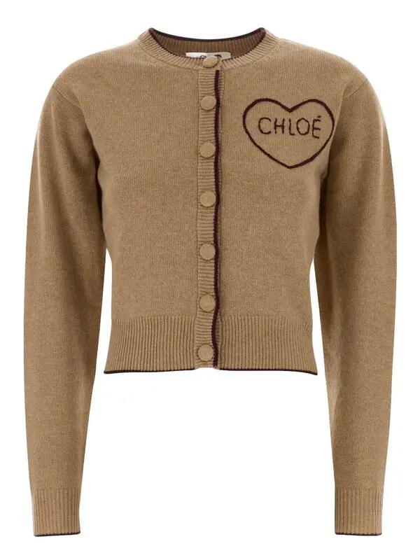 Chloé Wool Blend Cardigan - Brown