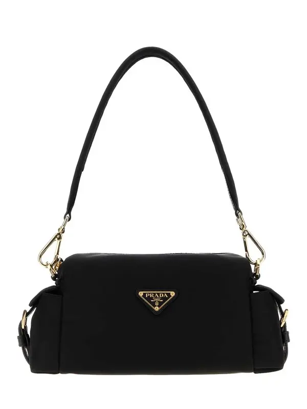 Prada Canvas Shoulder Bag With Golden Metal Finishing - Black