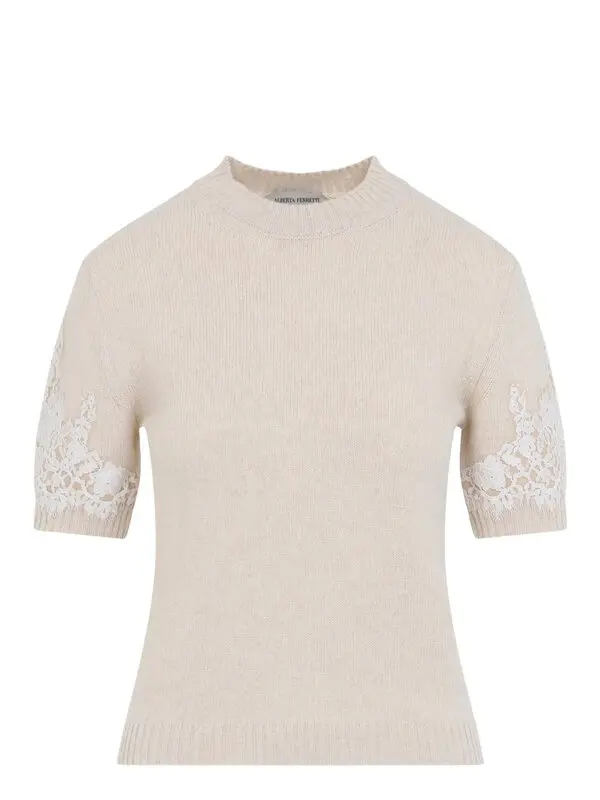 Alberta Ferretti Knit T-shirt With Lace Inserts - Multicolor