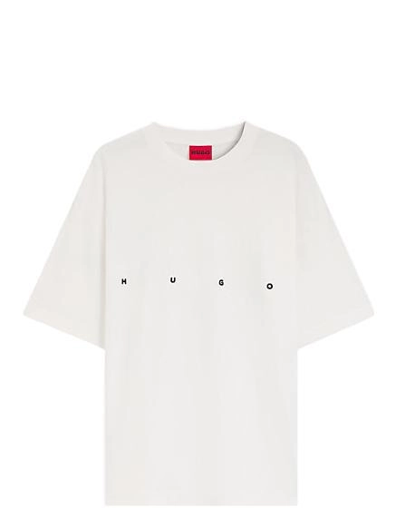 Hugo Brand-print Oversized-fit Cotton-jersey T-shirt - Natural