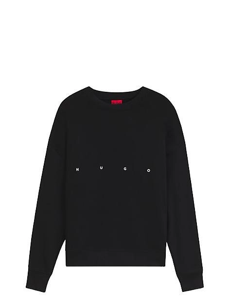 Hugo Oversized-fit Cotton Sweatshirt With Embroidered Logo - Black
